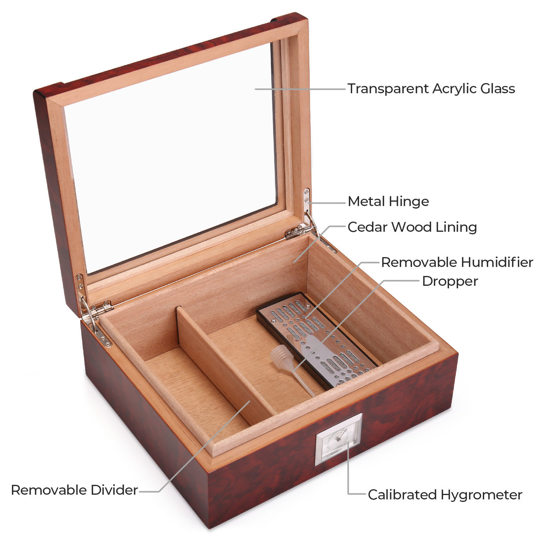 Woodronic Mantle Cigar Humidor, 35-50 CT, Bubinga Finish A5037 – Grand ...