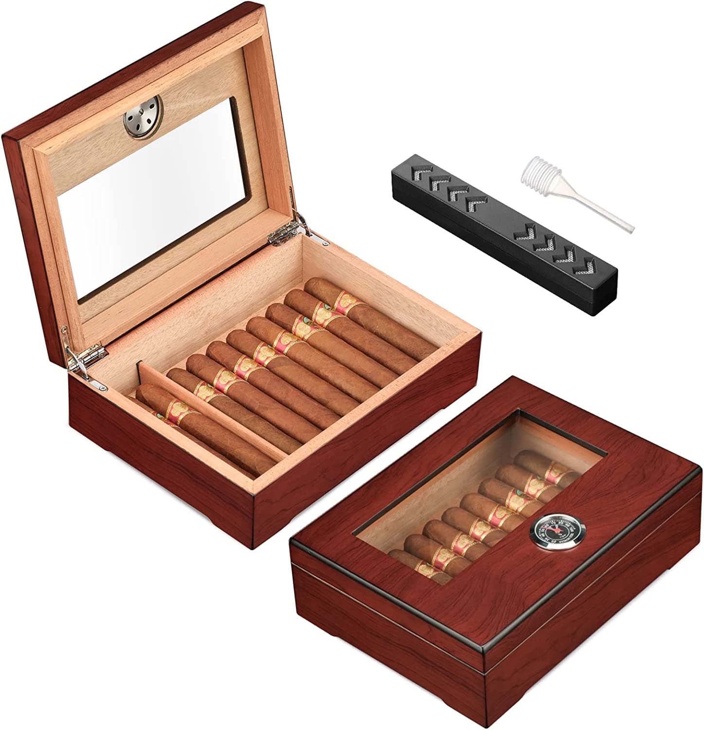 XIFEI TISFA Cigar Humidor, Glass Top Cigar Box with Hygrometer Humidif