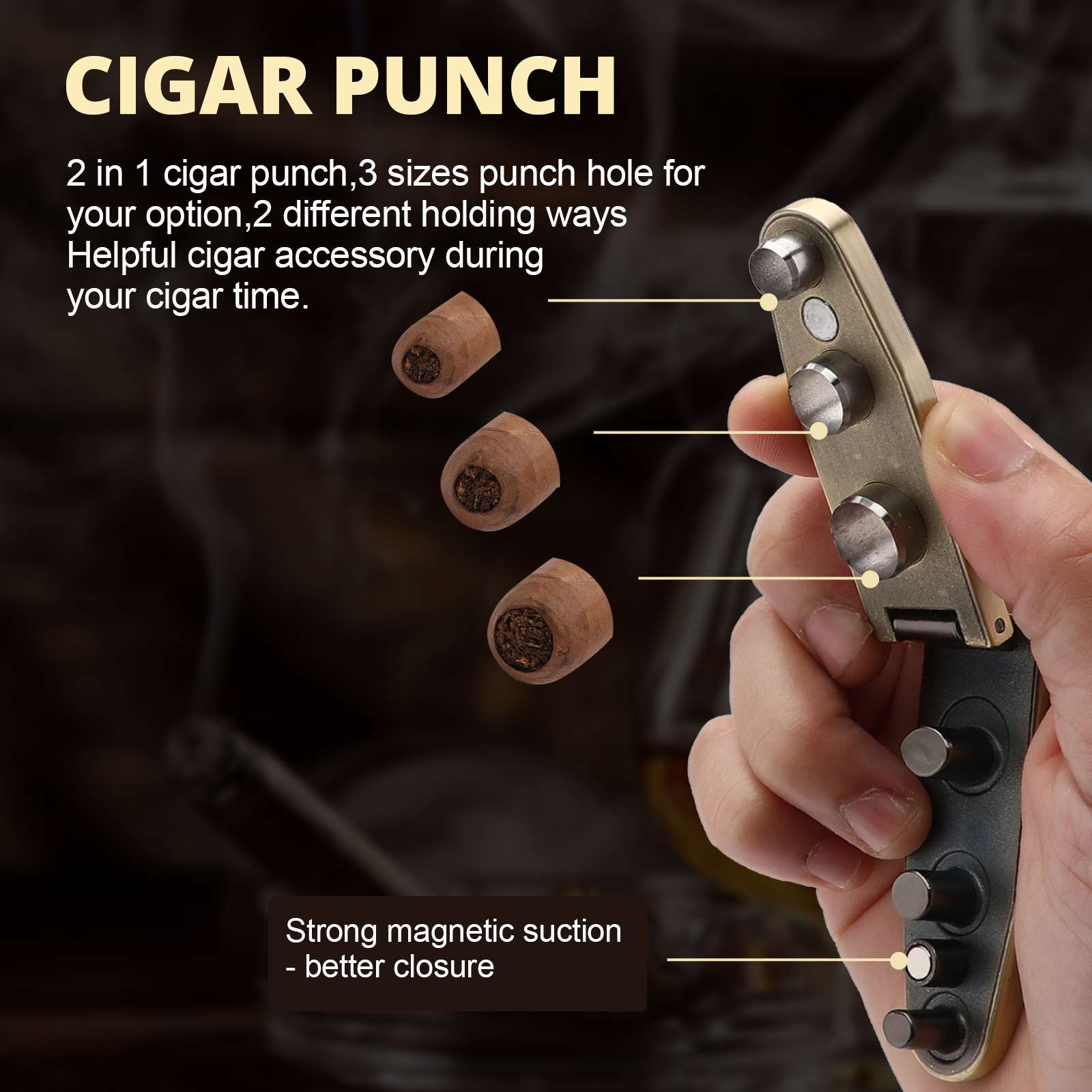XIFEI Cigar Punch with Cigar Holder, 3 Punch Cutters, 2 Cigar Stands,