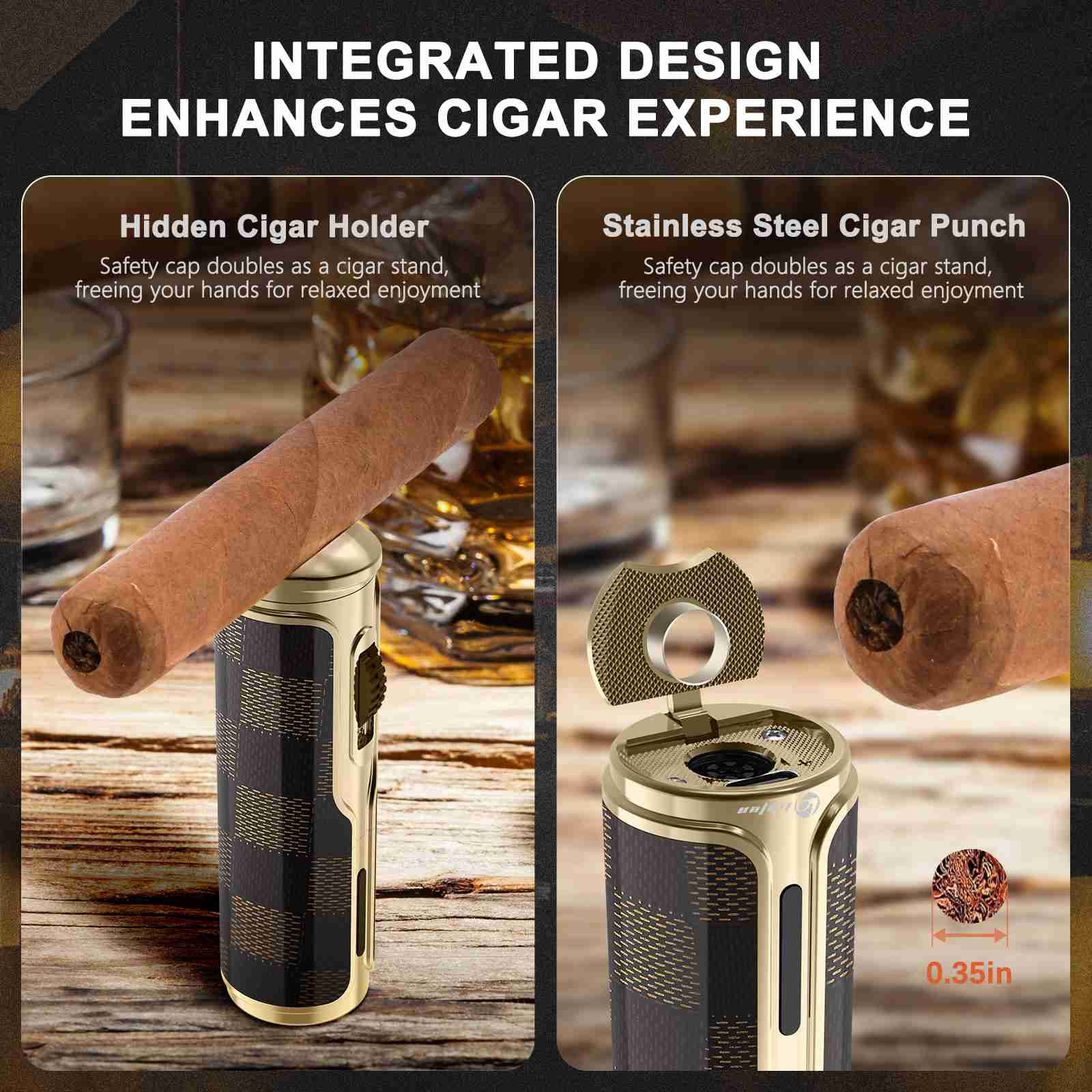 XIFEI LIHTUN 3-in-1 Cigar Lighter with Cigar Punch Cigar Holder