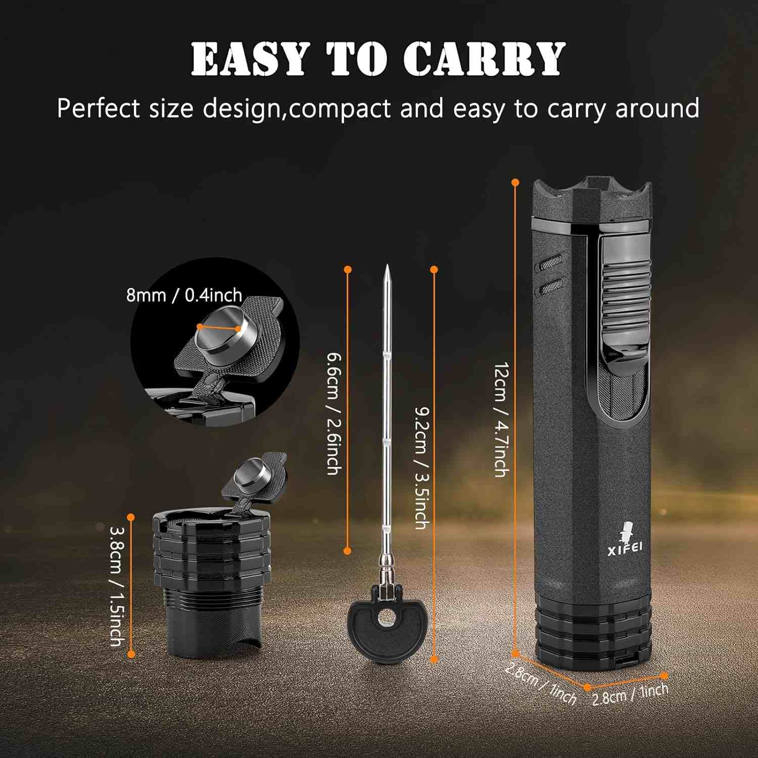 XIFEI Cigar Lighter 3-Angled Jet Flames, Cigar Puncher, Cigar Draw Enh