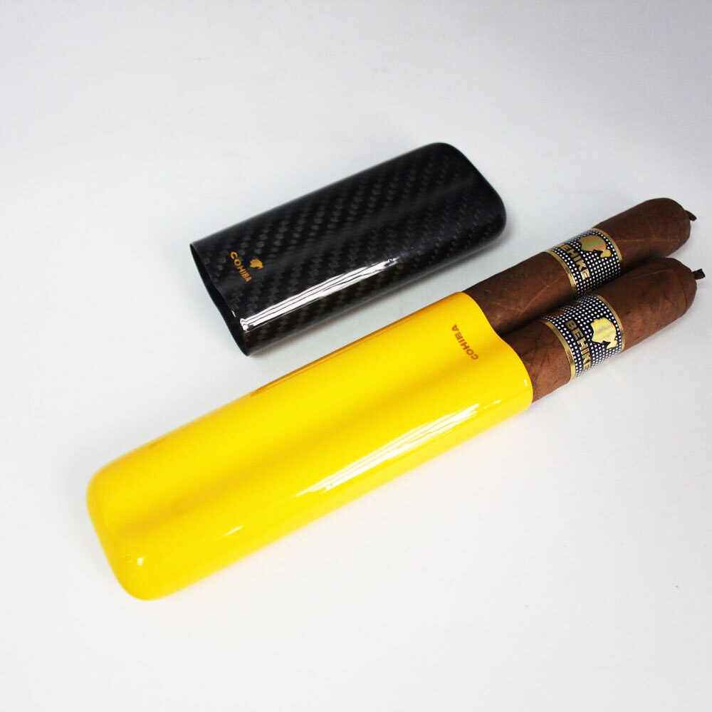PORTABLE CIGAR CASE HUMIDOR 2 TUBES HOLDER MINI HUMIDOR BOX