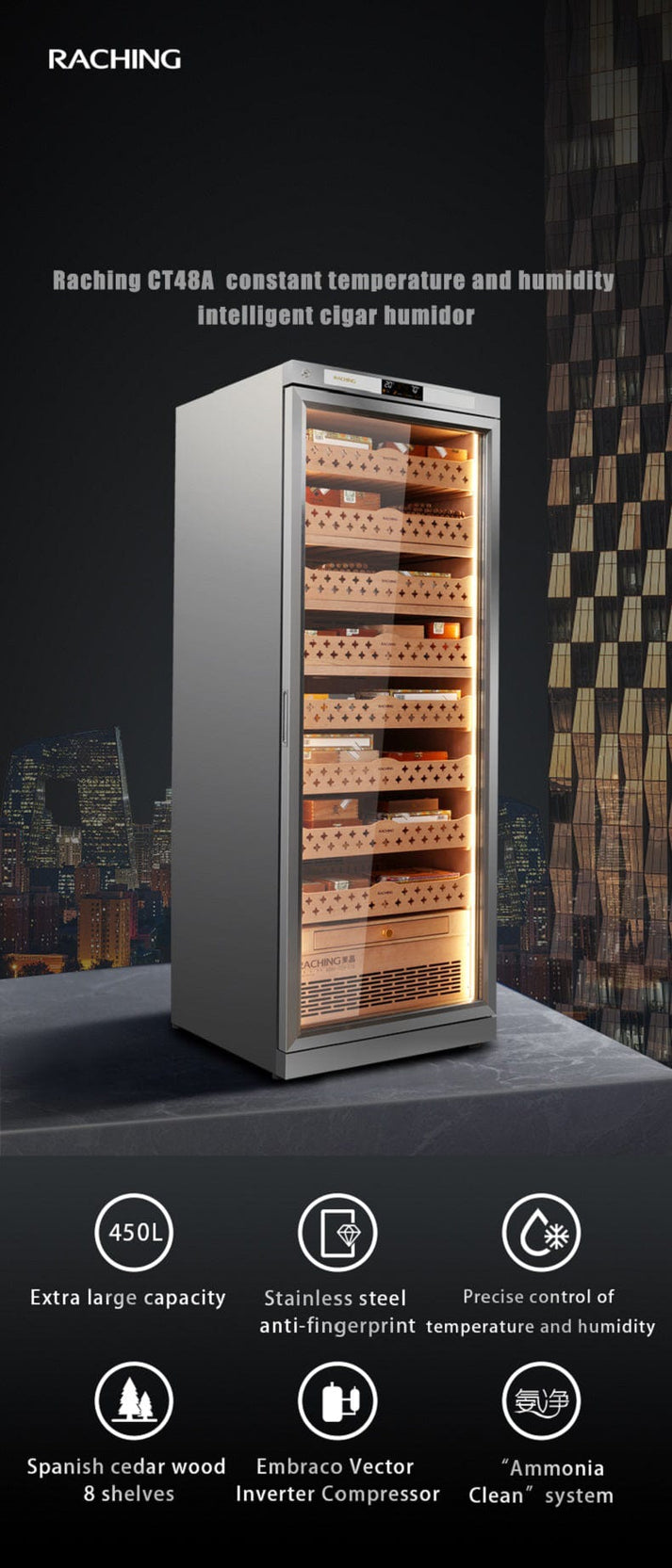 Raching Cigar Humidor Cabinet: Ultimate Humidity & Temperature Control