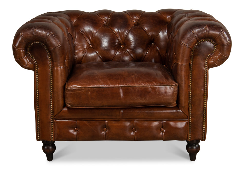 Tufted Leather Arm Chair, Vintage Cigar by Sarreid – Grand Humidors