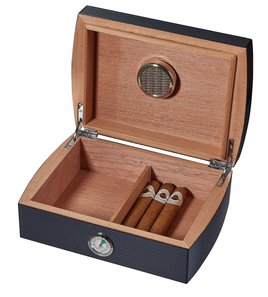 Visol Blackburn Carbon Fiber Look Cigar Humidor - Holds 25 Cigars ...